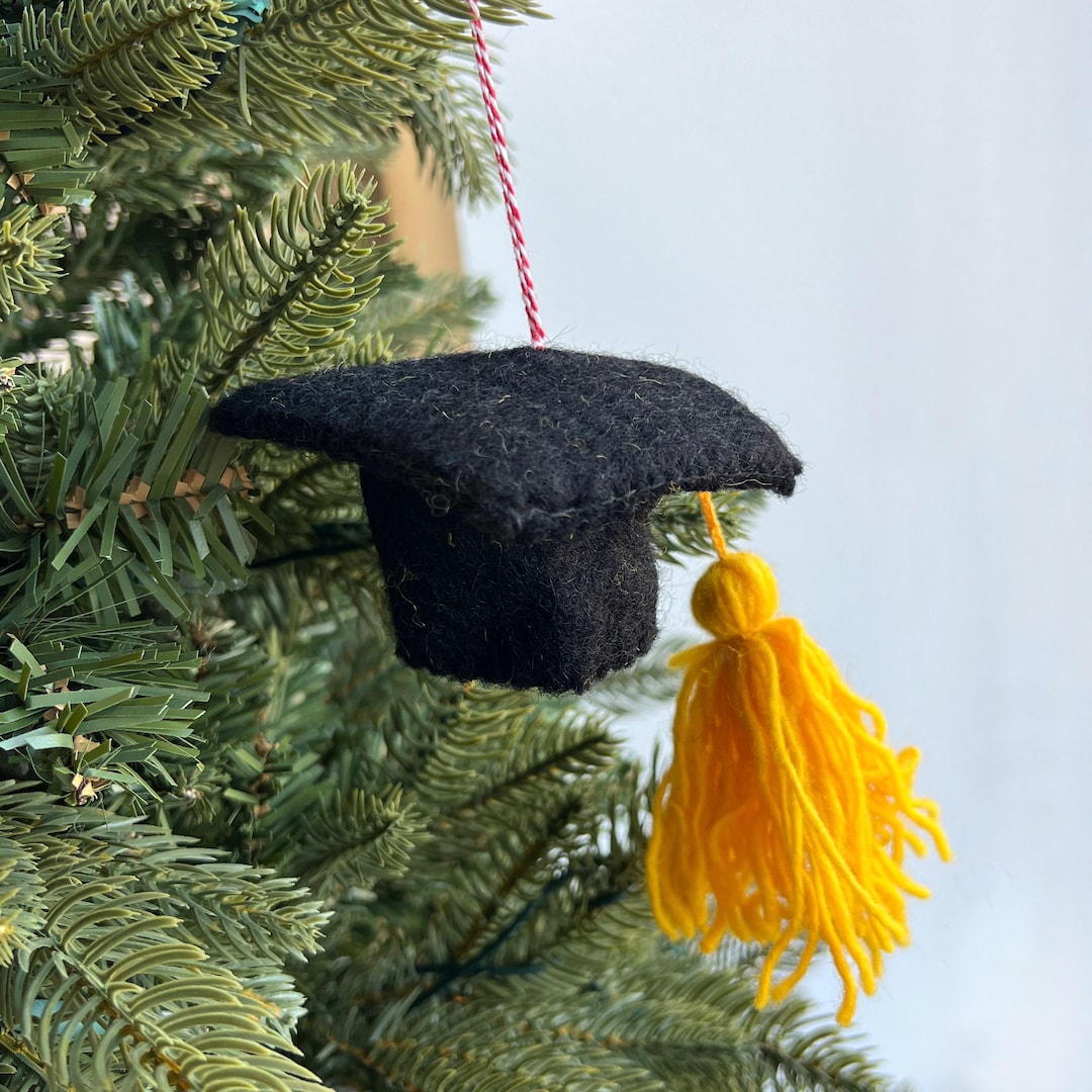 Graduation Cap Ornament - Felt Wool Fair Trade Christmas Decor Handmade ...