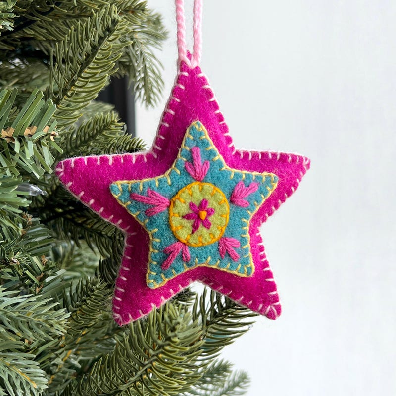 Pink Star Glass Ornament - Etsy