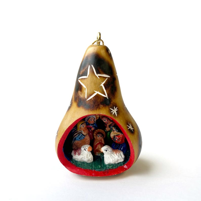 Miniature Nativity Gourd Ornament, Handmade Fair Trade Christmas Decor ...