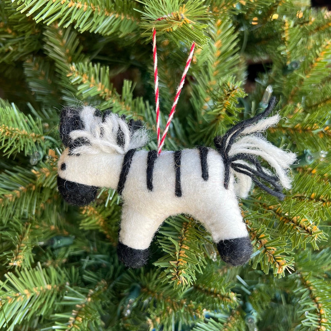 Zebra Ornament - Cute Felt Wool Fair Trade Christmas Decor Handmade in ...