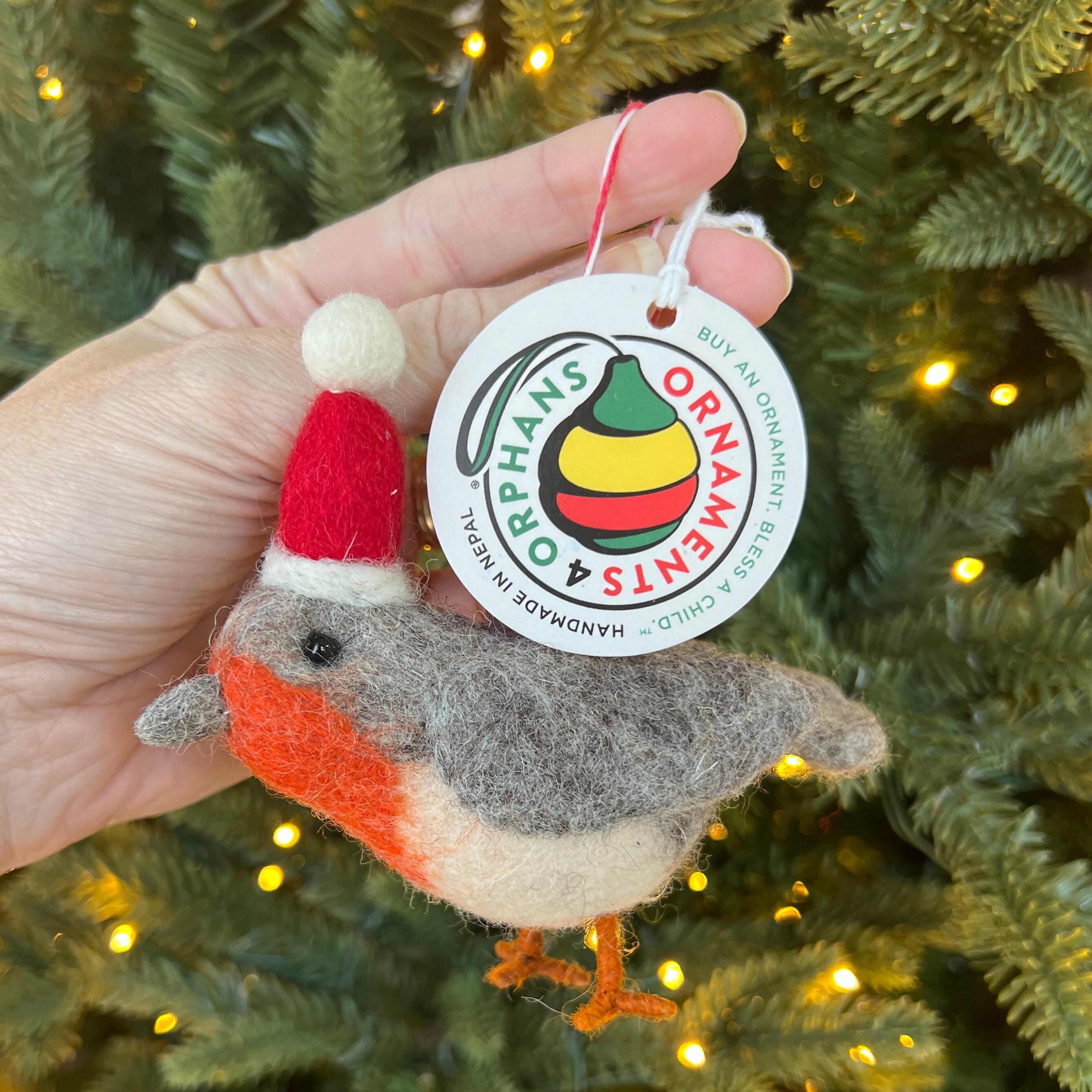 Tufted Bird in Santa Hat Ornament - Fair Trade Christmas Robin Handmade ...