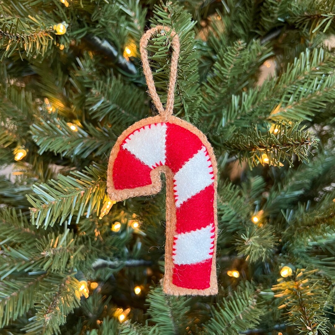 Gingerbread Candy Cane Christmas Ornament, Cute Embroidered Wool, Fair ...