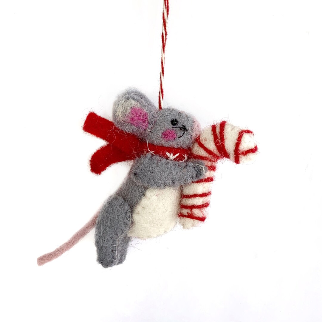 Mouse With Candy Cane Ornament - Felt Wool Fair Trade Handmade ...