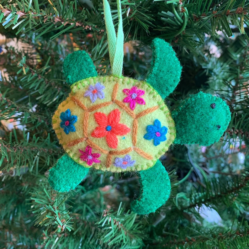 Sea Turtle Christmas Ornament Fair Trade Embroidered Wool - Etsy