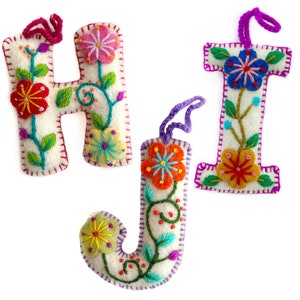 White Letter - Embroidered Wool Ornament Alphabet Initials Abcs ...