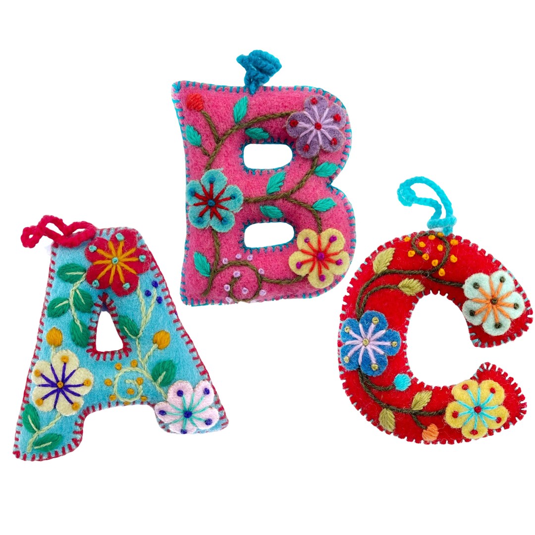 Colorful Letter Embroidered Wool Ornament Alphabet Initials - Etsy UK