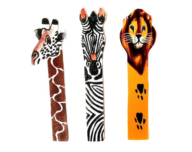 African Animal Leather Bookmark Safari Set Fair Trade - Etsy