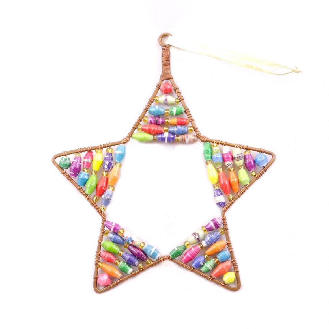 Paper Bead Star Christmas Ornament Multicolor Fair Trade Recycled ...