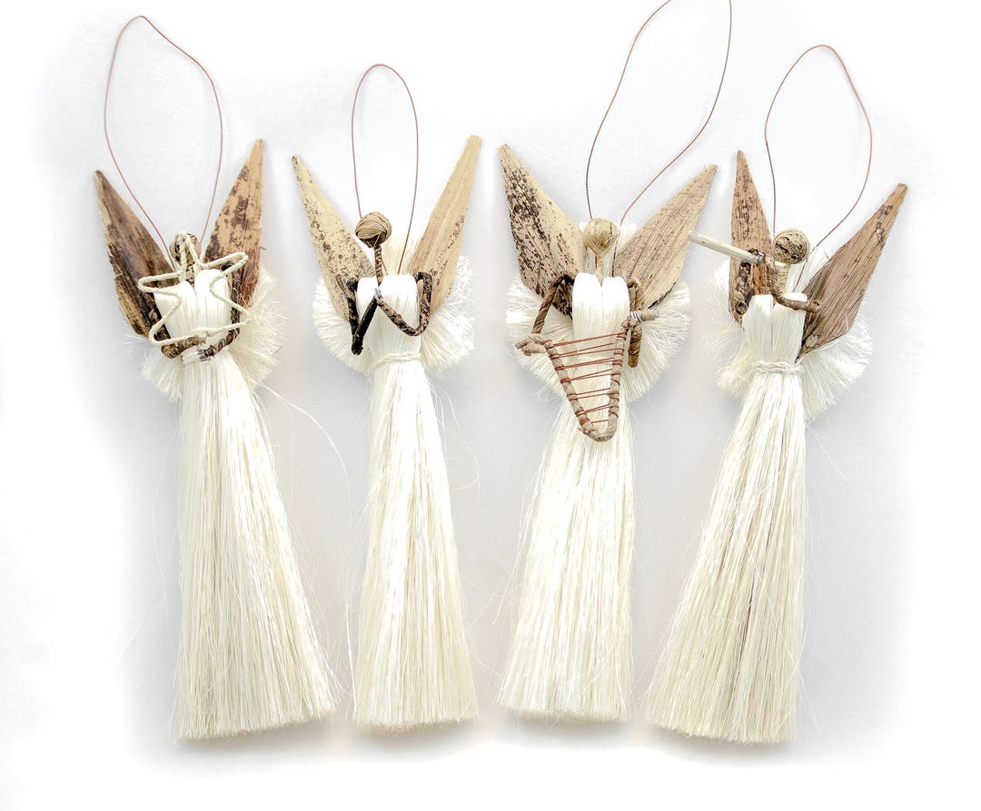 Angel Christmas Ornament Set, Natural Banana Fiber & Sisal From Kenya ...
