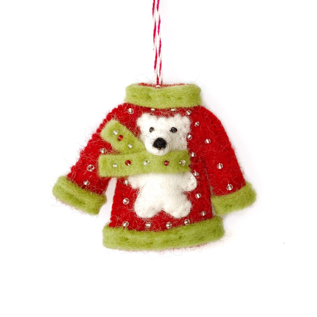Ugly Christmas Sweater Polar Bear Ornament Felt Wool Fair Trade ...