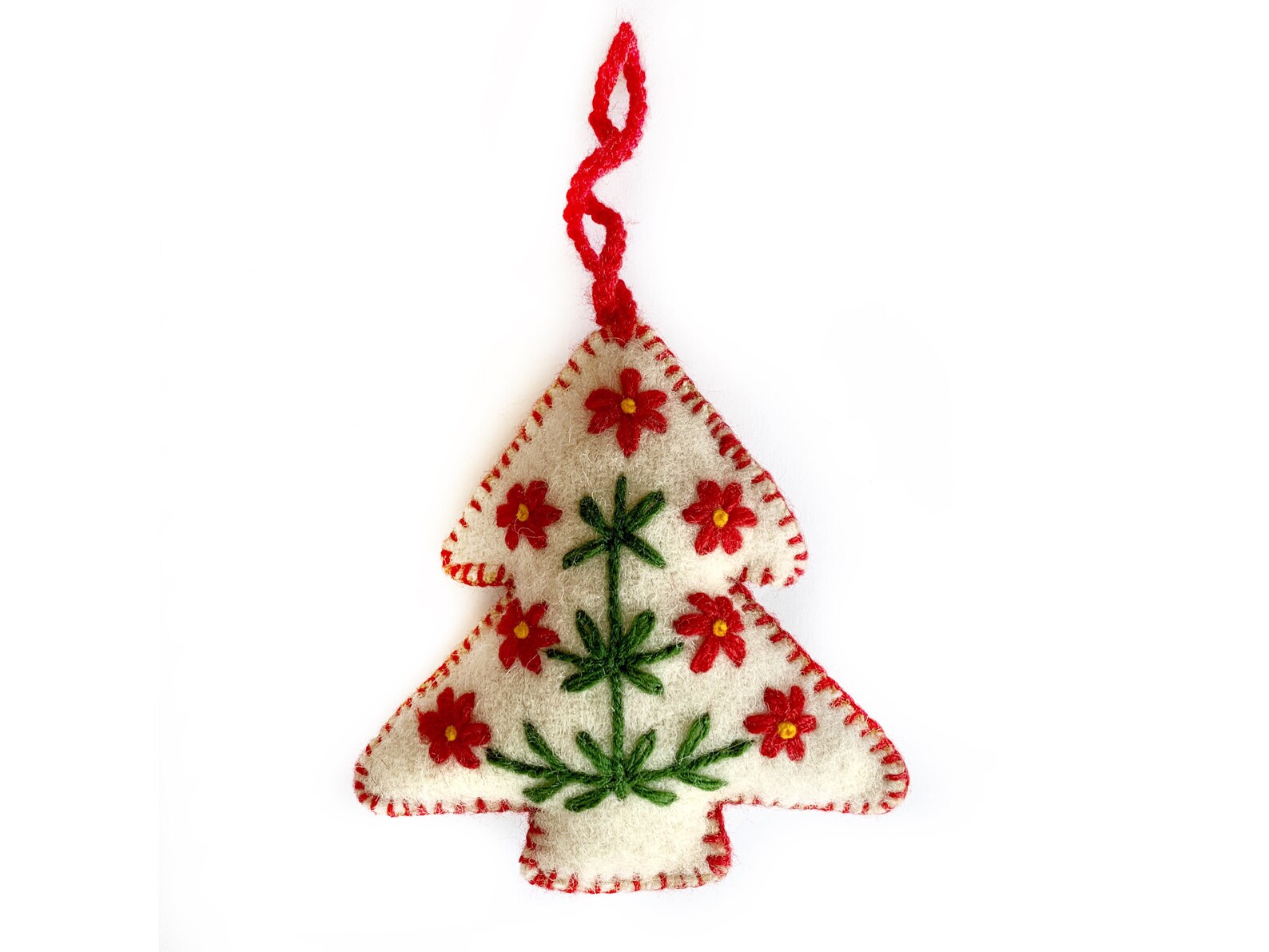 White Tree Ornament, Embroidered Wool Christmas Decor Handmade in Peru ...