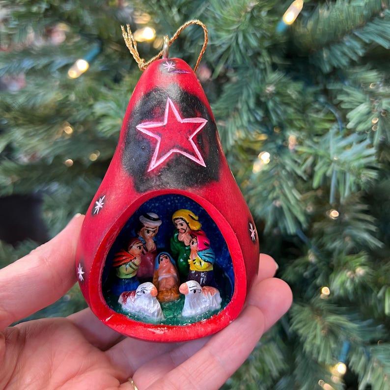 Miniature Nativity Gourd Ornament, Handmade Fair Trade Christmas Decor ...