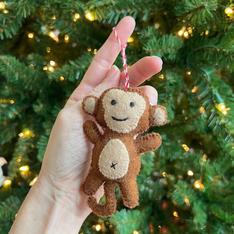 Felt Monkey Christmas Ornament: Handmade Fair Trade Wool Decor - Etsy