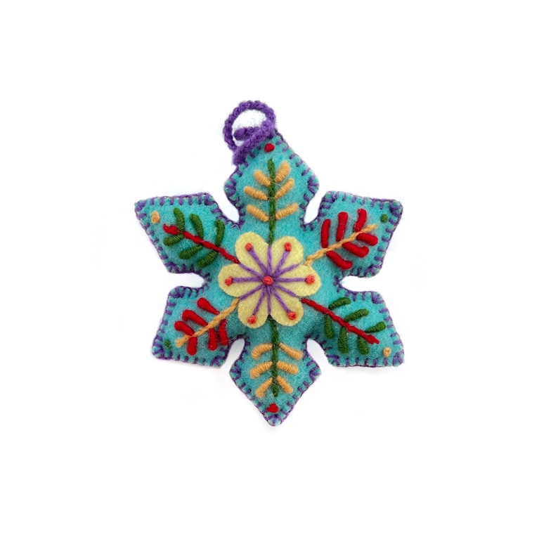 Colorful Snowflake Embroidered Wool Christmas Ornament, Solid ...