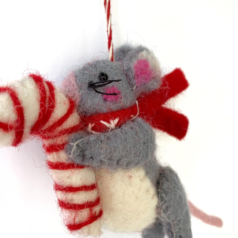 Mouse With Candy Cane Ornament Felt Wool Fair Trade Handmade - Etsy