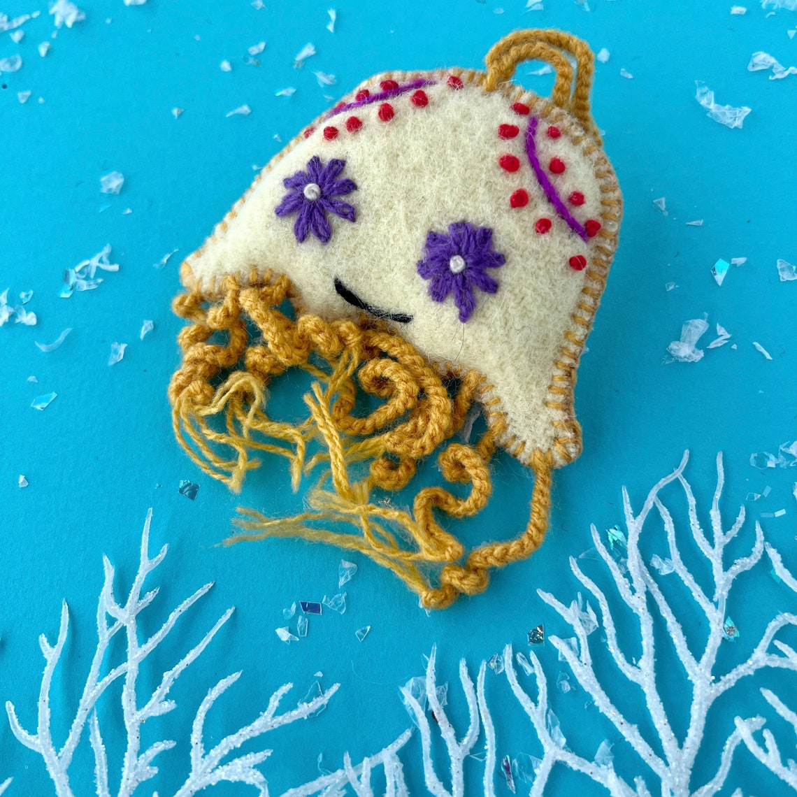 Jellyfish Embroidered Wool Christmas Ornament Fair Trade | Etsy