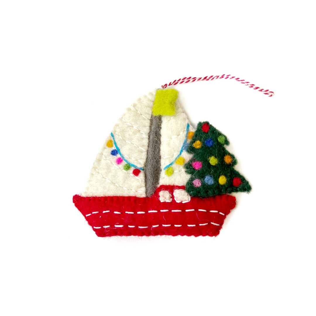Sailboat With Christmas Tree Ornament - Felt Wool Fair Trade Holiday ...