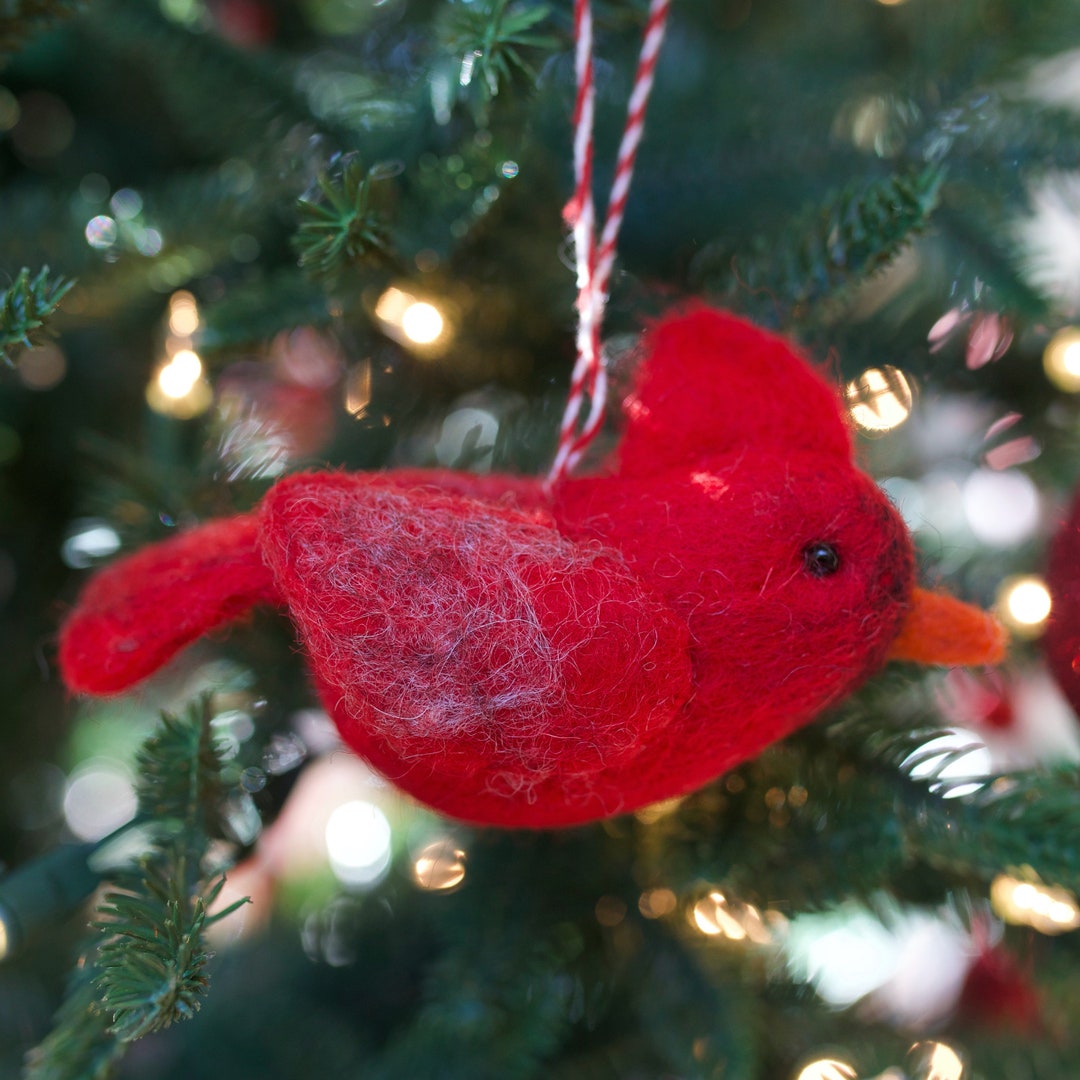 Cardinal Felt Wool Bird Christmas Ornament - Fair Trade Handmade in ...