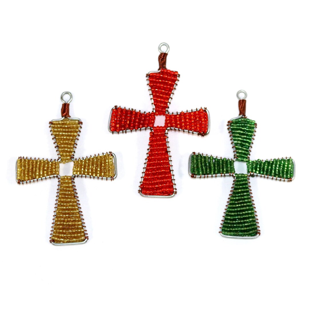 Classic Cross Ornament Set - Fair Trade Glass Bead Christmas Decor ...