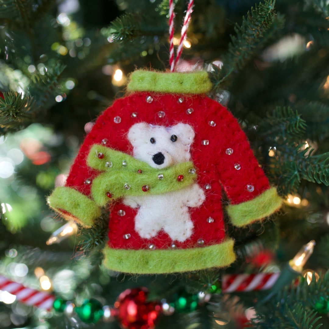 Ugly Christmas Sweater Polar Bear Ornament - Felt Wool Fair Trade ...