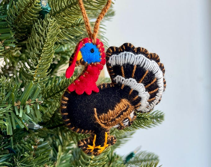 Thanksgiving Turkey, Embroidered Wool Christmas Ornament, Fair Trade ...