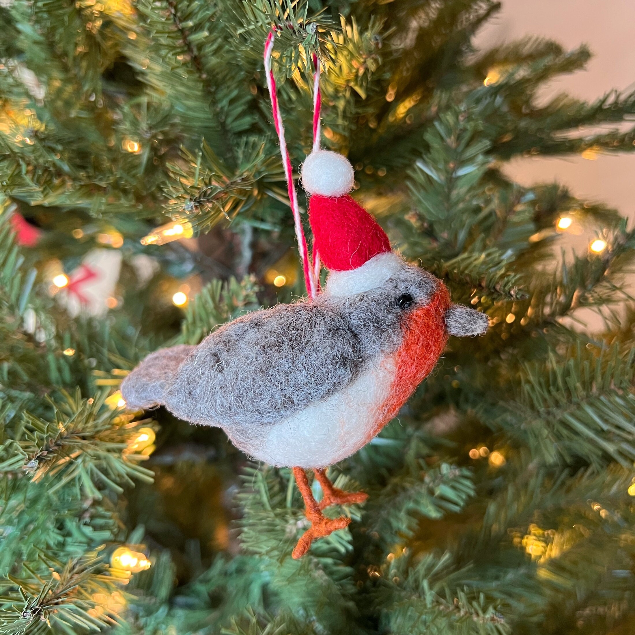 Tufted Bird in Santa Hat Ornament - Fair Trade Christmas Robin Handmade ...