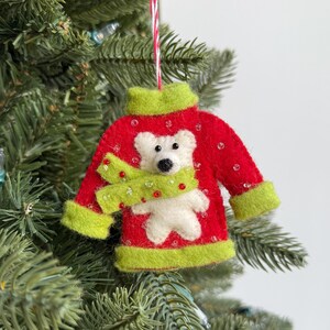 Ugly Christmas Sweater Polar Bear Ornament - Felt Wool Fair Trade ...