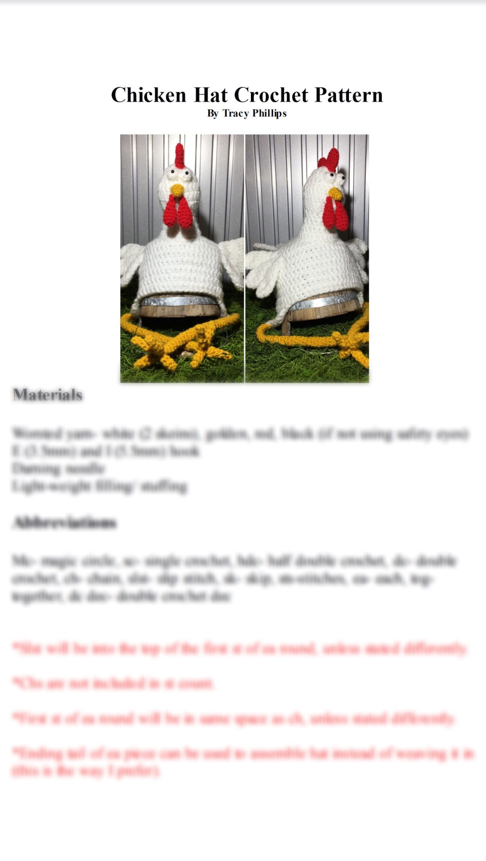 Crochet Pattern Chicken Hat/ Chicken Hat Pattern/ Spring - Etsy