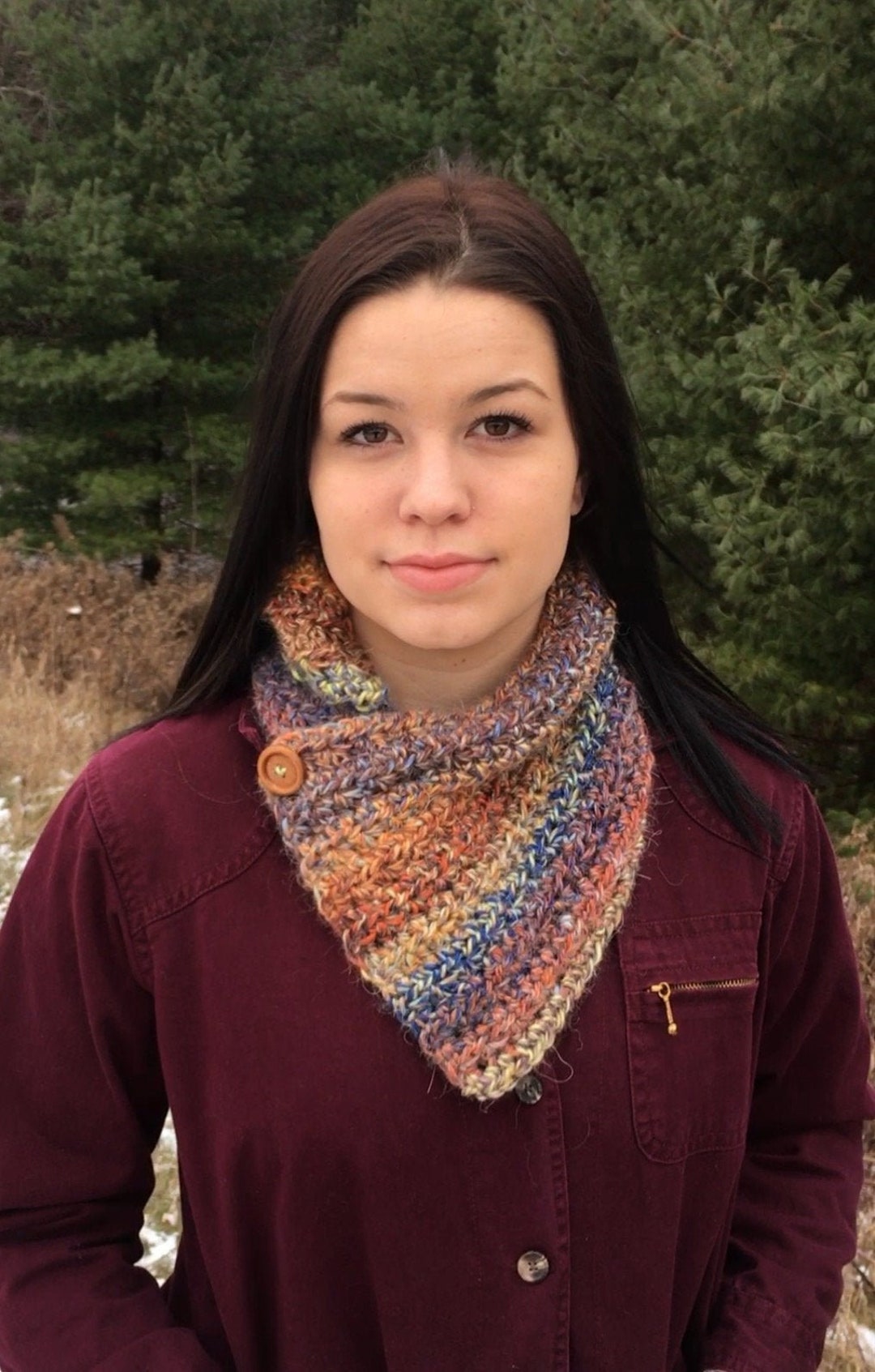 Textured Button Cowl Crochet Pattern Button Neck Warmer Easy Cowl Pattern Crochet Scarf