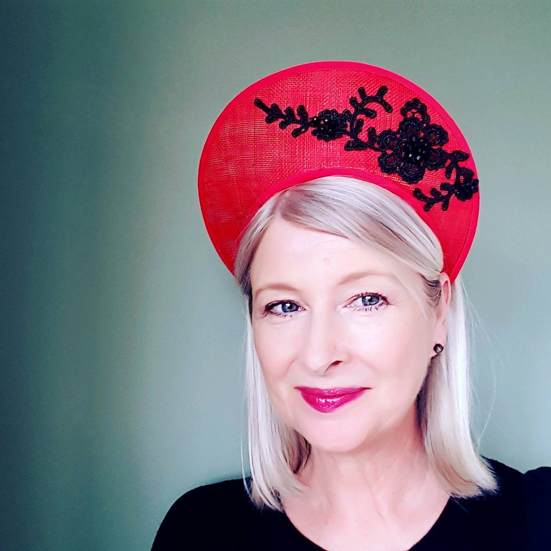Red Halo Headband, Halo Fascinator, Red and Black Headdress, Red Ladies ...