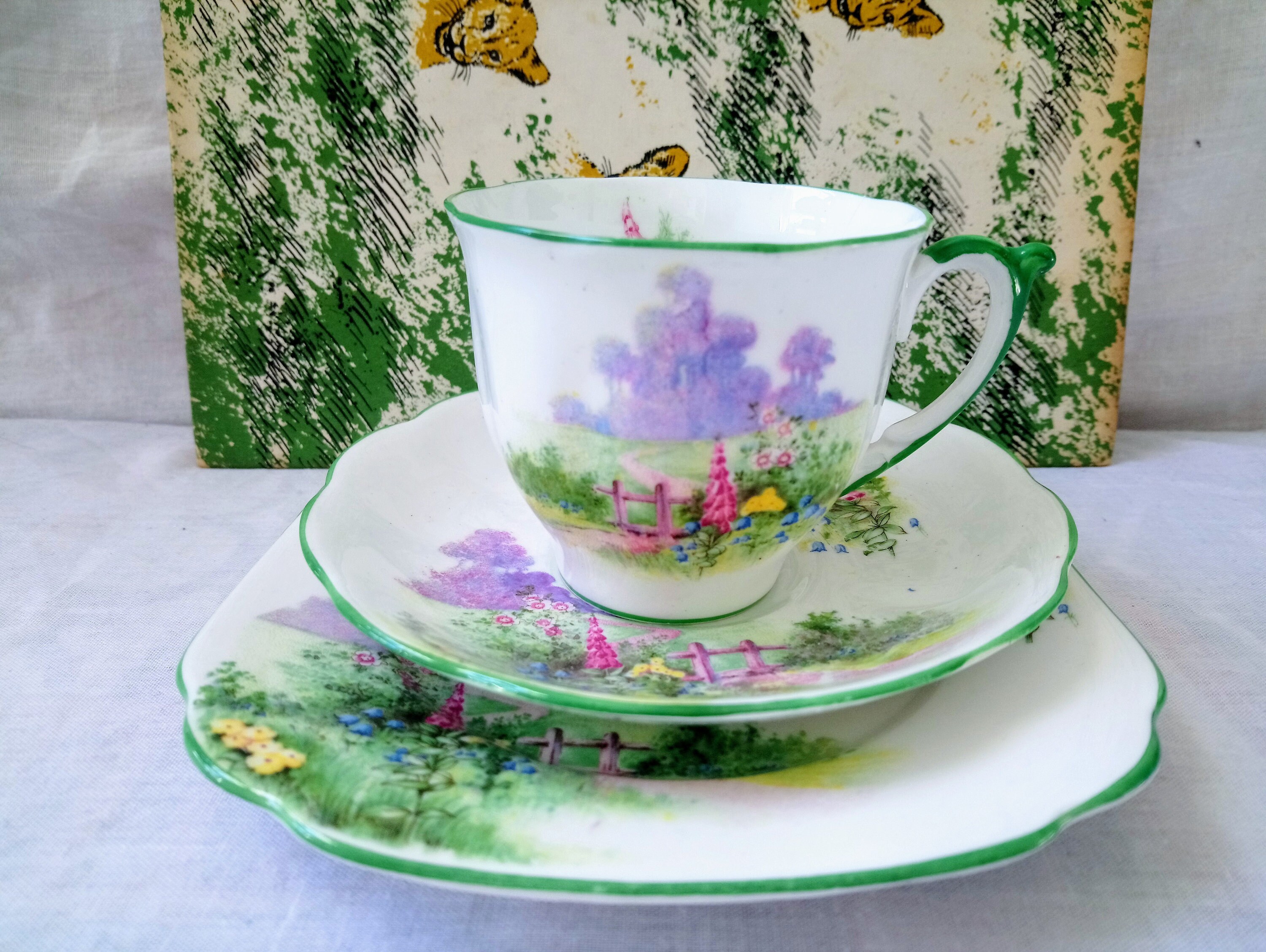 Gorgeous Bell China mottled green cup saucer and plate sets ...