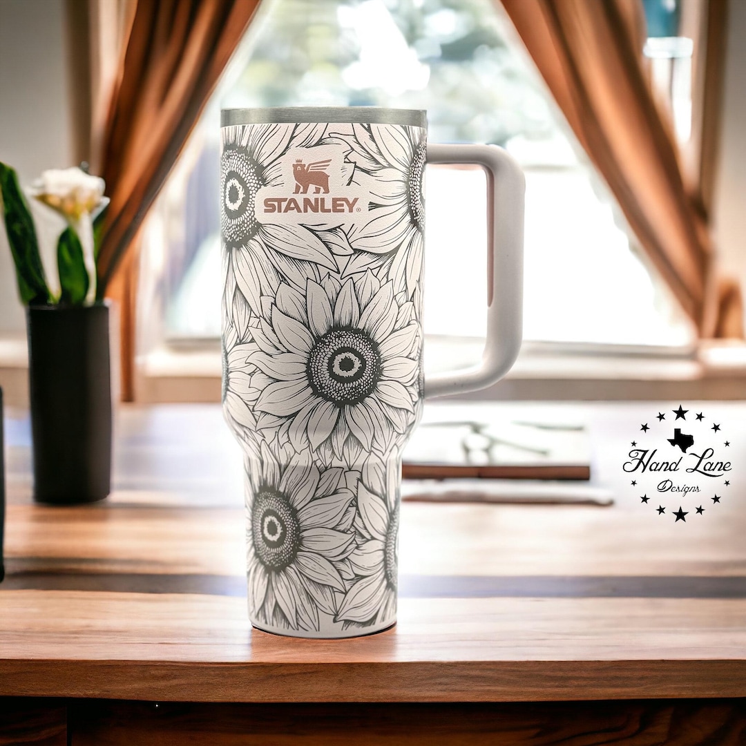 Engraved Sunflower Design - 40oz Stanley Tumbler - Personalized Gift ...