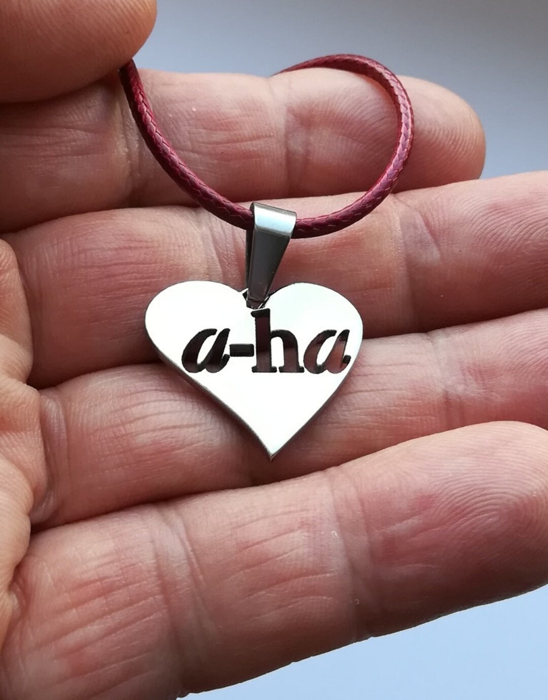 A-ha I Love A-ha Heart Stainles Steel Charm Small Size Dark Red Cord ...