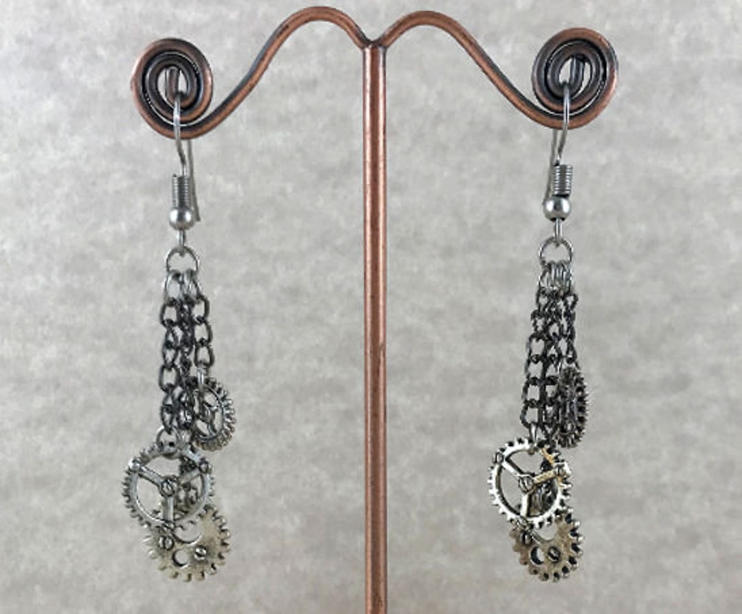 Silver Steampunk Gear Earrings - Etsy