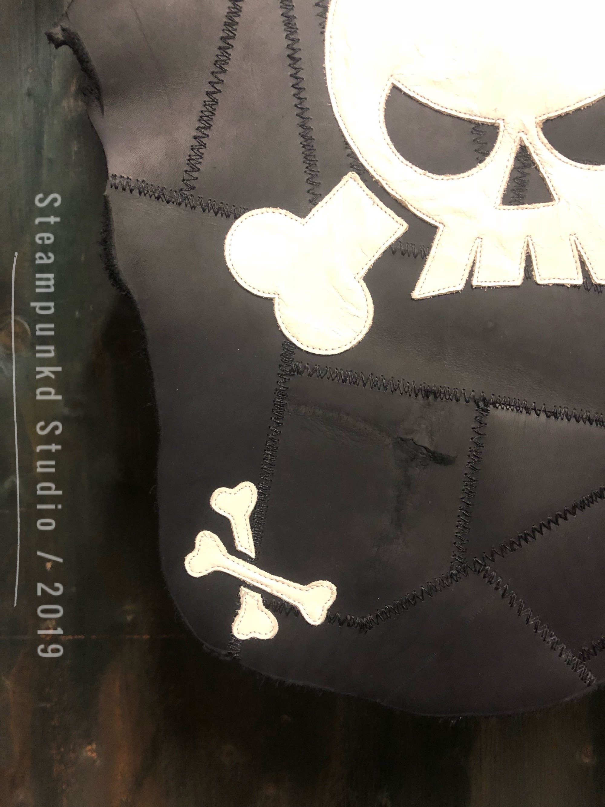 Leather Skull n Bones Banner | Handmade Art