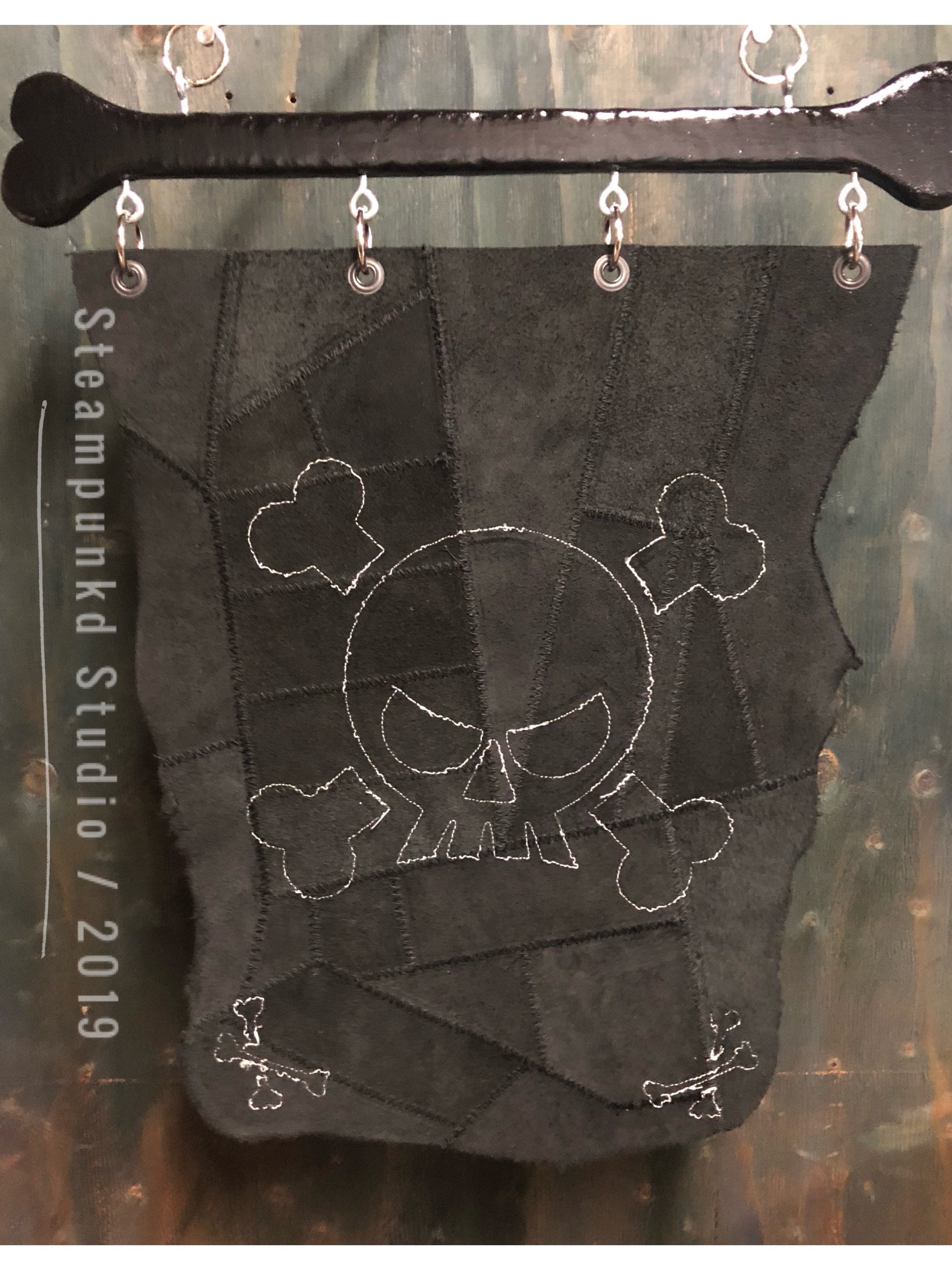 Leather Skull n Bones Banner | Handmade Art