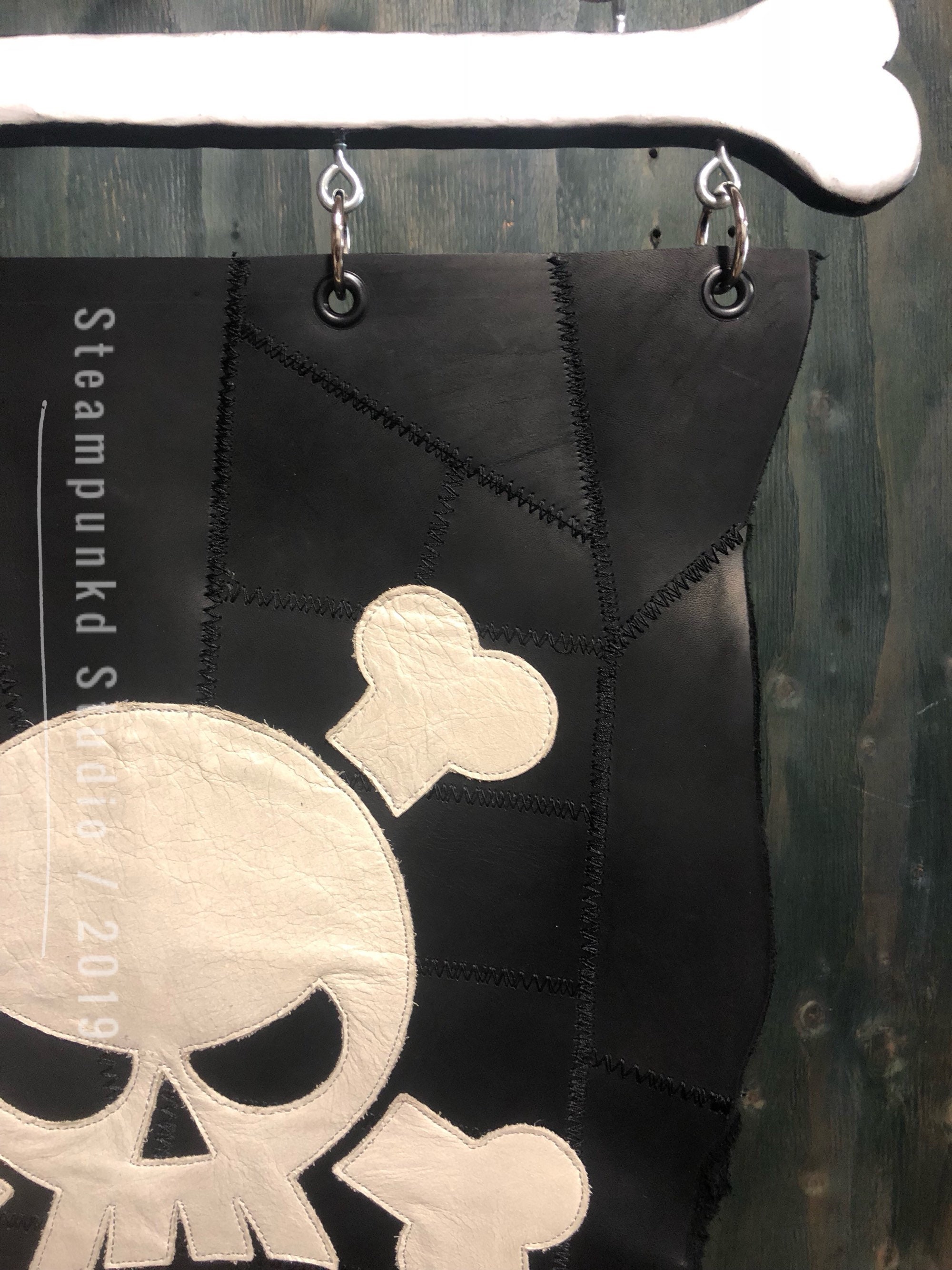 Leather Skull n Bones Banner | Handmade Art