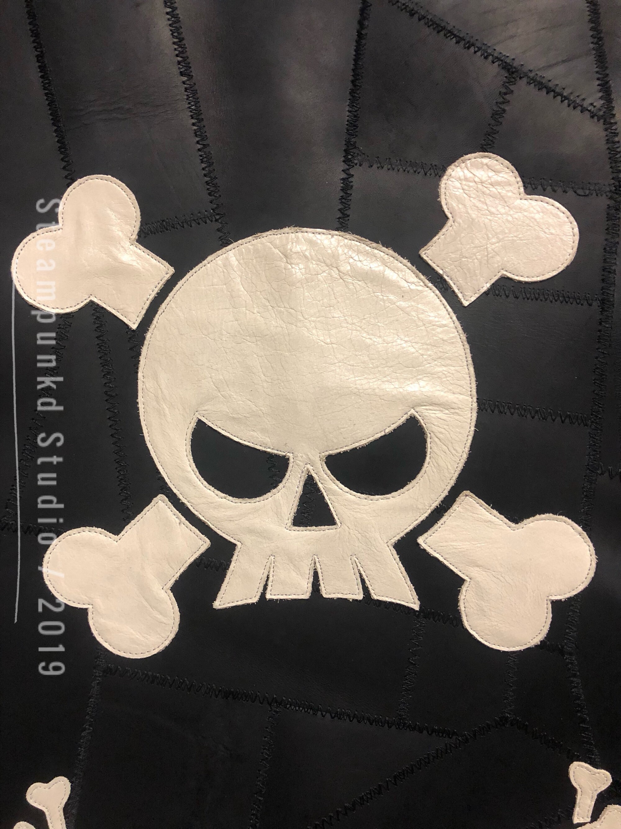 Leather Skull n Bones Banner | Handmade Art