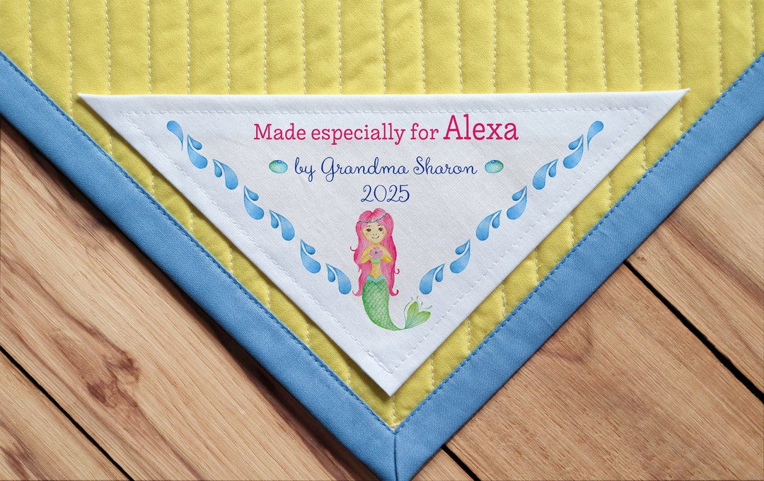 Large Triangle Mermaid Quilt Label, Sewing Labels, Teal, Ocean, Baby ...