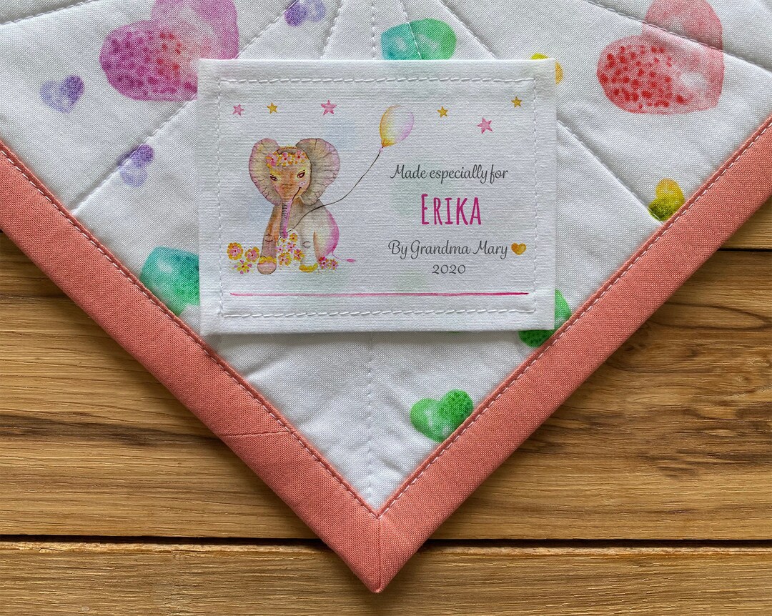 Large Kids Personalized Labels Fabric Quilt Blanket Label, Birth Stats ...