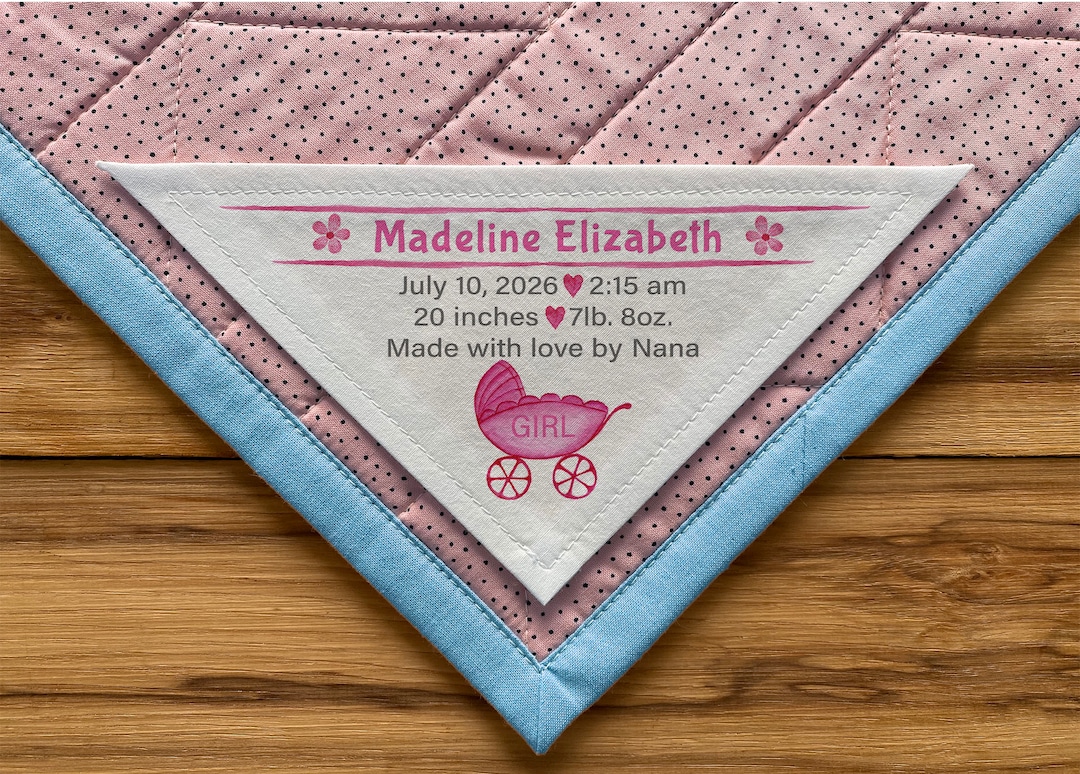 Large Triangle Quilt Label, Quilt Labels, Personalized, Baby Girl, Baby ...