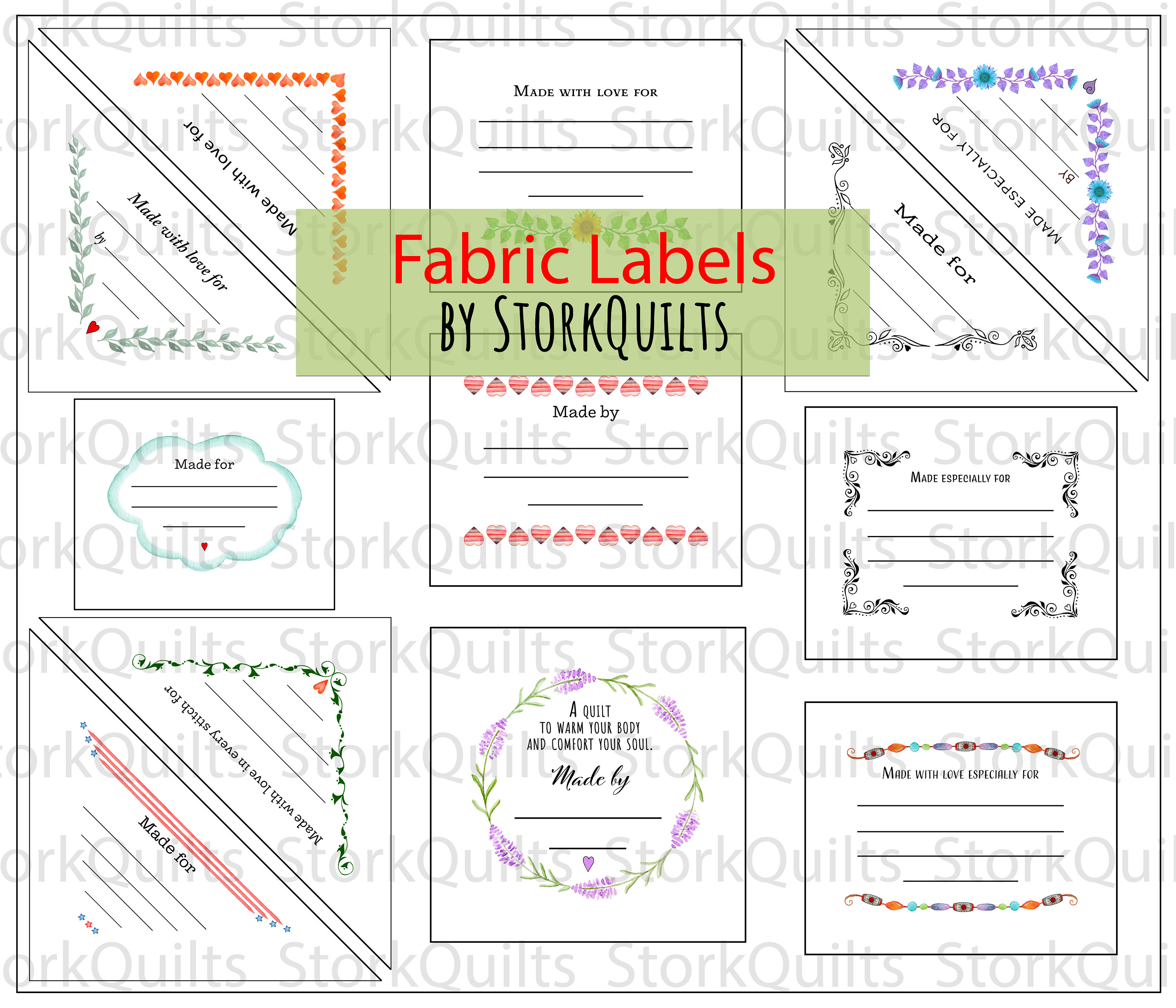Quilt Label Fabric by Storkquilts - Fabric by the Yard - Cotton Labels ...