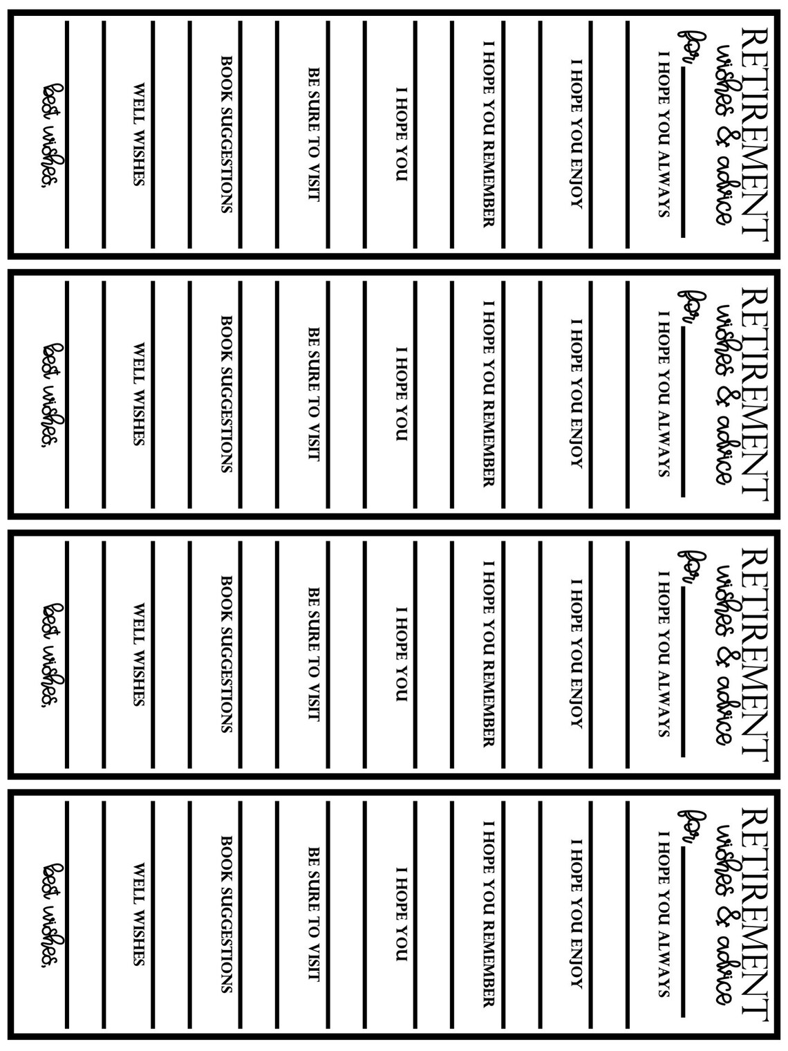 Printable Retirement Wishes Template, Minimalist Retirement Keepsake ...