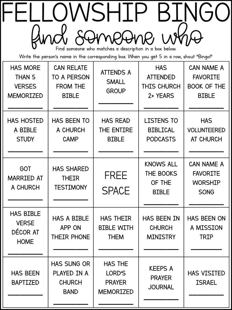 Mix & Mingle Church Bingo Game, Fellowship Bingo, Church Icebreaker ...