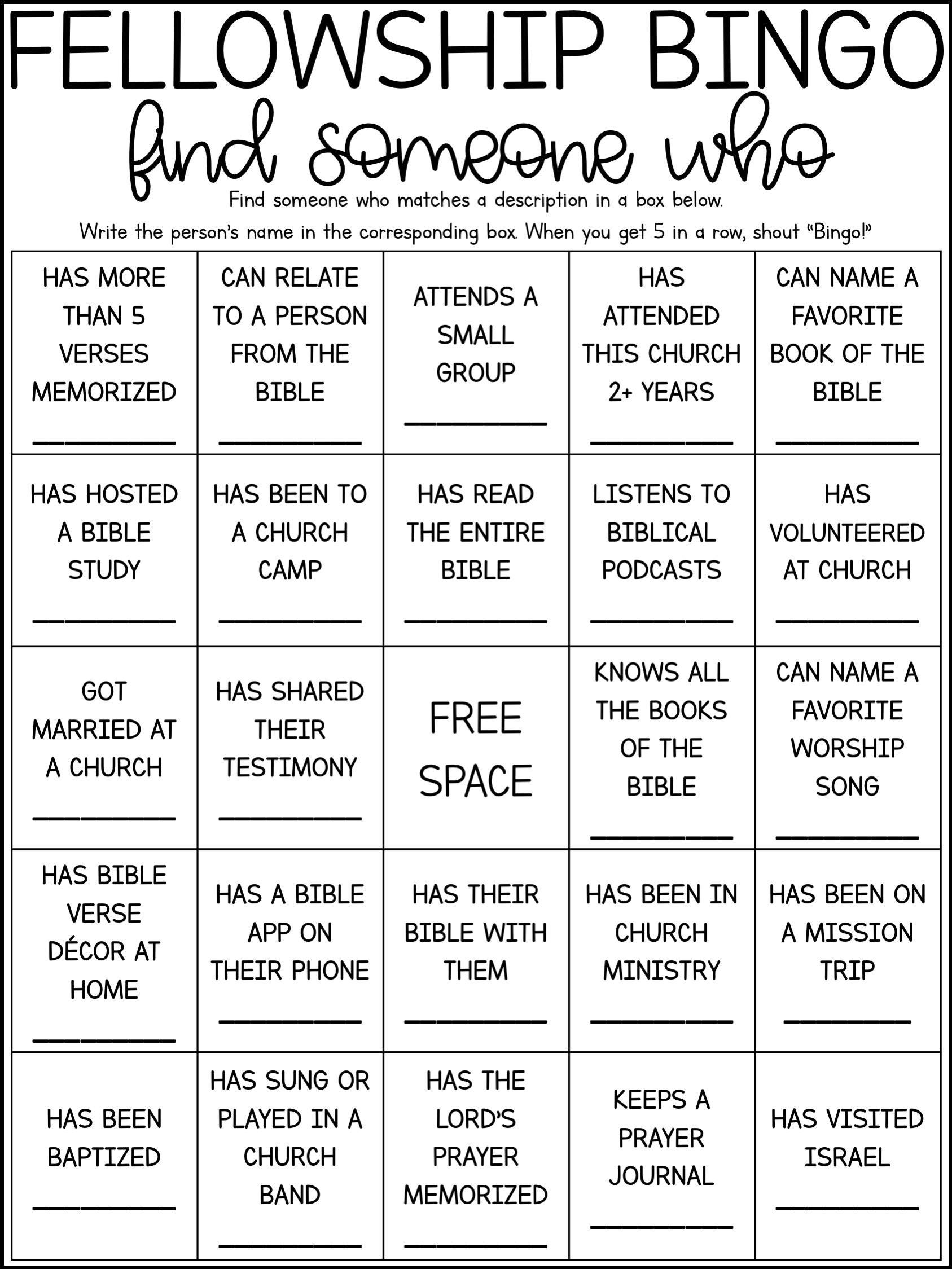 Mix & Mingle Church Bingo Game, Fellowship Bingo, Church Icebreaker ...