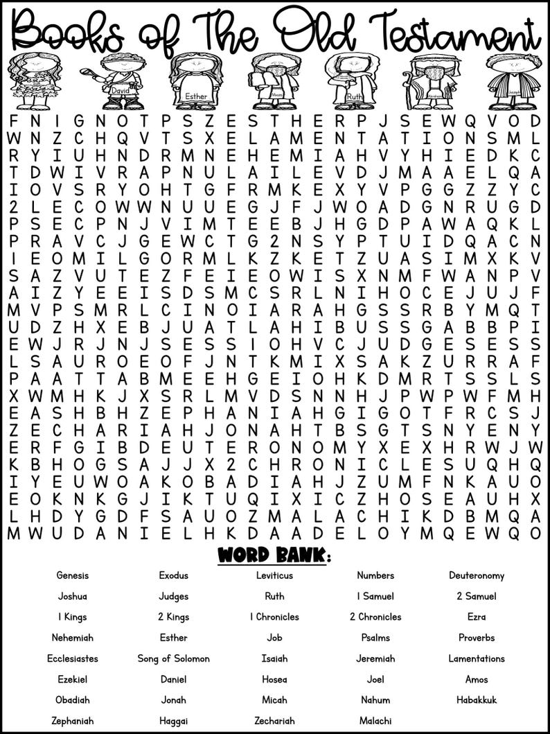 Books of the Bible Word Searches, Printable Church Game Sunday School ...