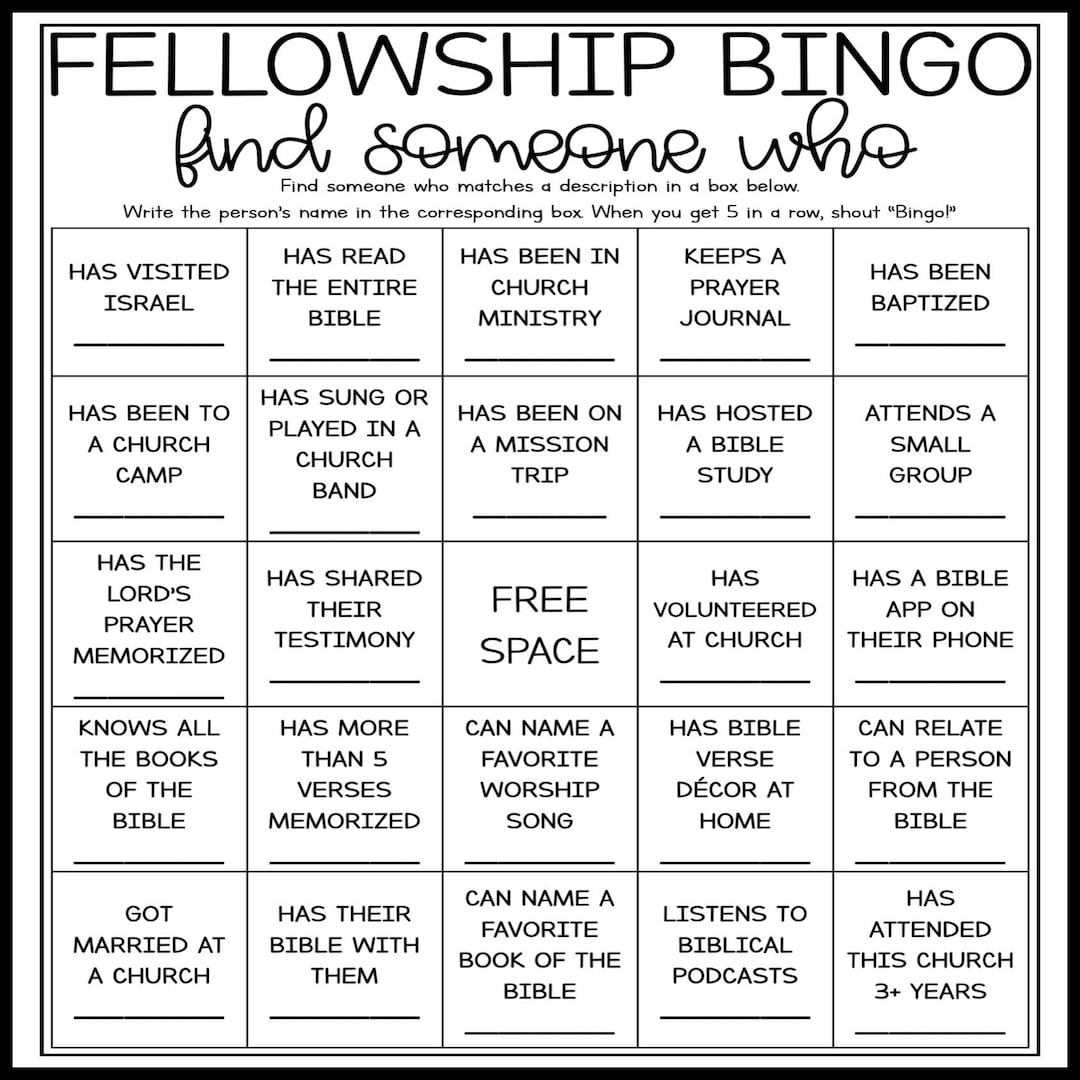 Mix & Mingle Church Bingo Game, Fellowship Bingo, Church Icebreaker ...