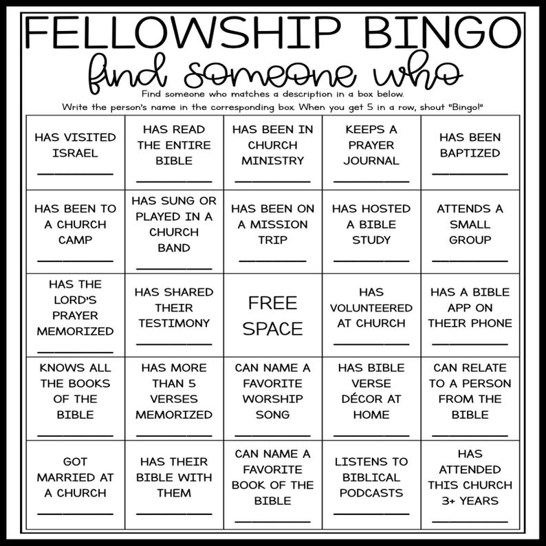 Mix & Mingle Church Bingo Game, Fellowship Bingo, Church Icebreaker ...
