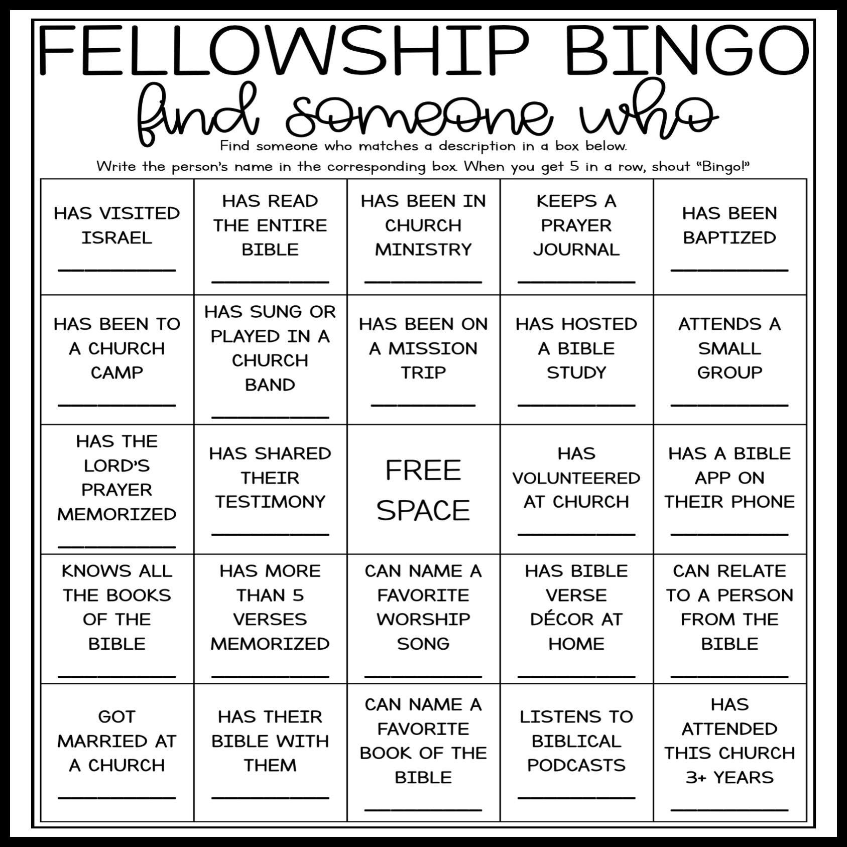 Mix & Mingle Church Bingo Game, Fellowship Bingo, Church Icebreaker ...