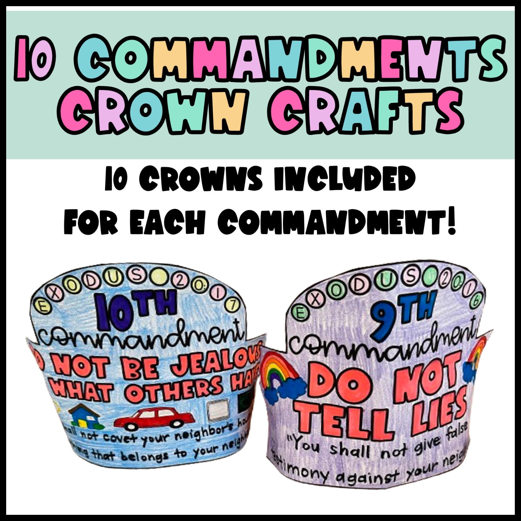 Ten Commandments Coloring Crown Headband, Printable Kids Bible Verse ...